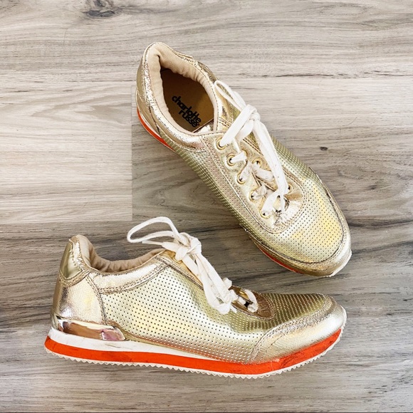 Charlotte Russe | Shoes | Cr Gold Orange Perforated Sneakers | Poshmark